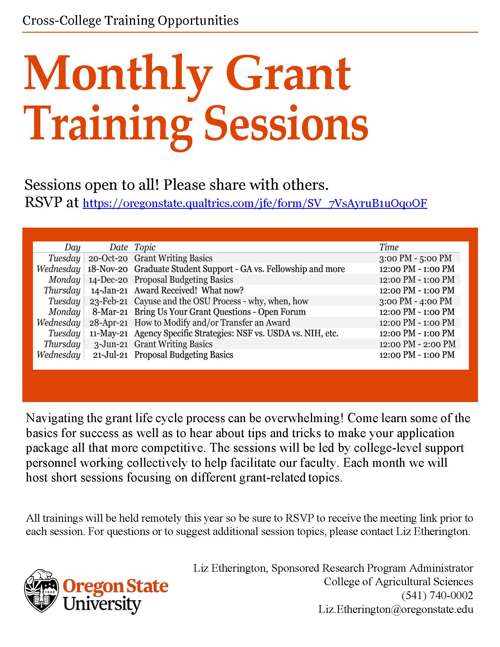 Monthly Grant Training Sessions « The Erlenmeyer Flask