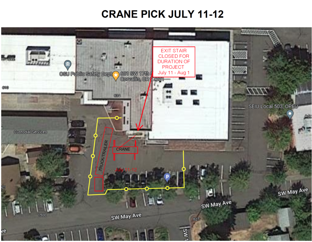 7/11-7/12/2022: Cascade Hall stair construction work and crane setup ...