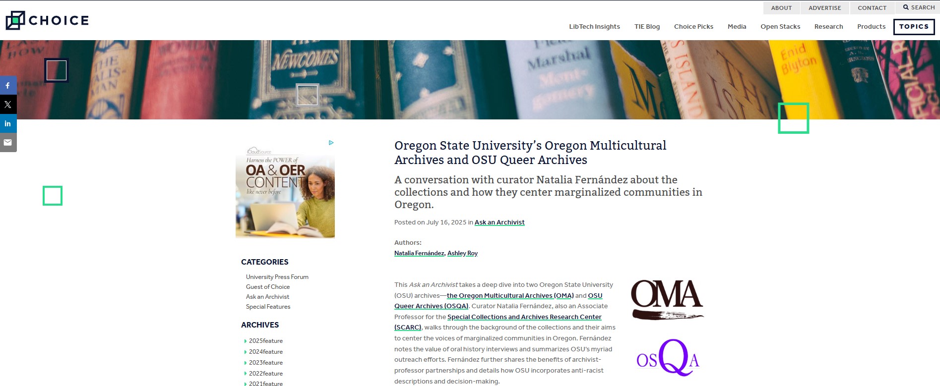 “Ask an Archivist” Interview featuring the OMA and OSQA | Special Collections and Archives ...